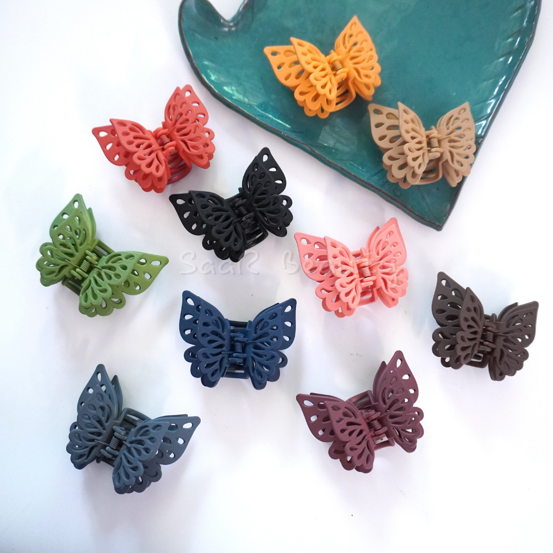 TRIPLE WINGED DESIGNER MEDIUM BUTTERFLY SOLID SHADES CLAW CLUTCHER ...
