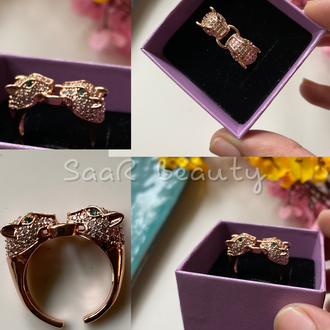 ANTI TARNISH GREEN EYE KISSING JAGUAR RING – SAAR BEAUTY