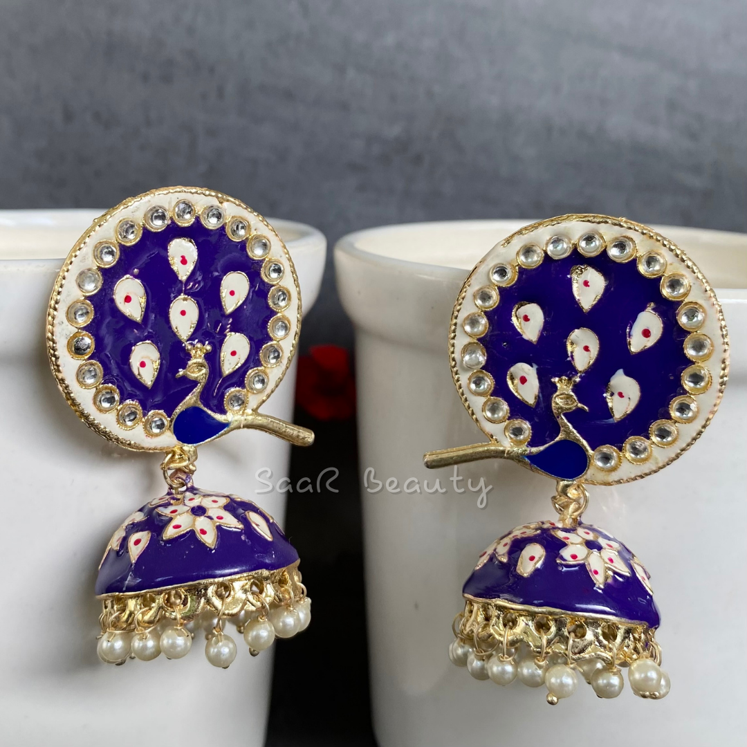 MEENAKARI DEVKI LARGE JHUMKA EARRINGS - BLACK – SAAR BEAUTY
